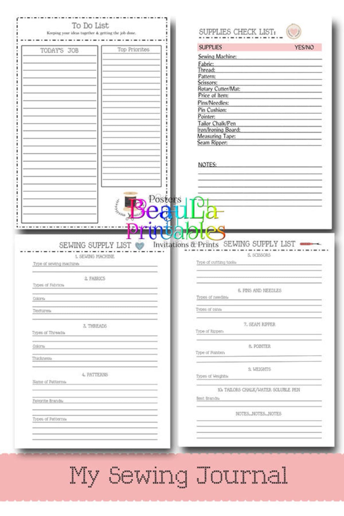 Sewing Journal Planner Printable Sewing Journal Sewing - Etsy