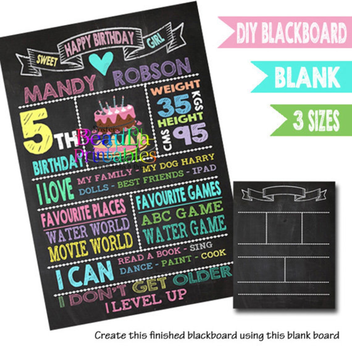 Printable Blank Chalkboard Blank Birthday Chalkboard - Etsy Australia