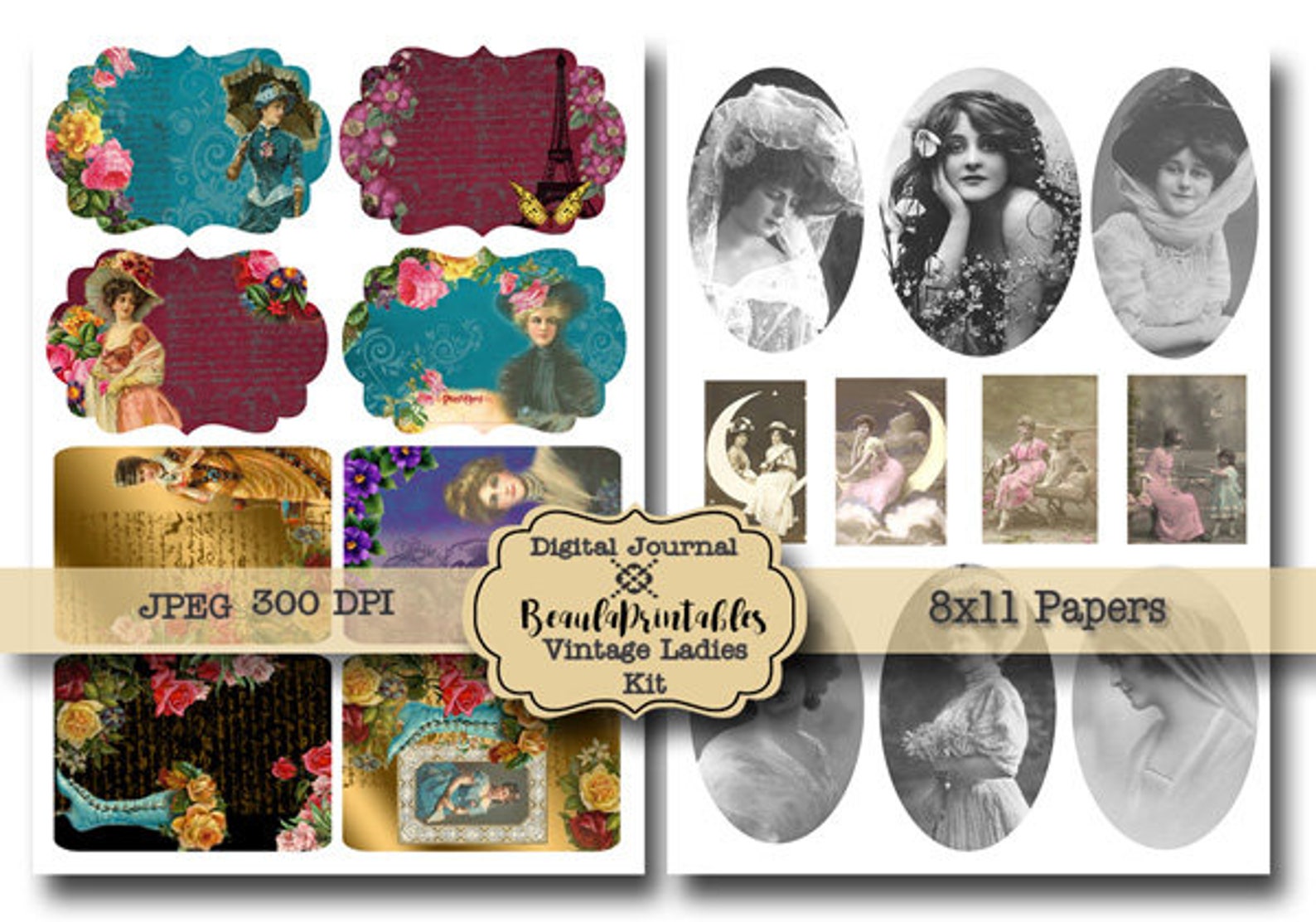 Digital Journal Diary Vintage Ladies Kit Printable Kit | Etsy