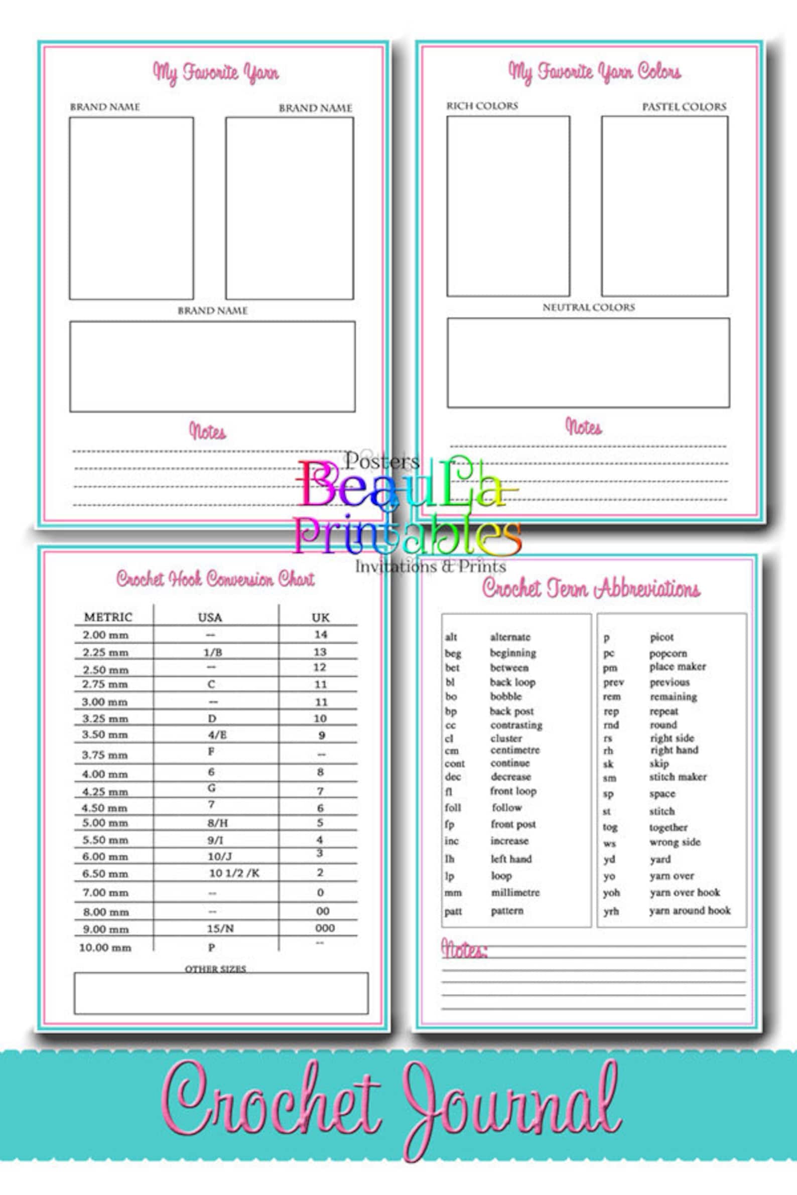 Crochet Journal Planner, Printable Crochet Journal, Crochet Notebook ...