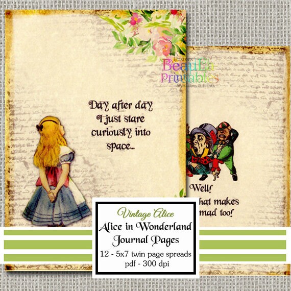 Alice in Wonderland Digital Vintage Journal Printable Journal - Etsy