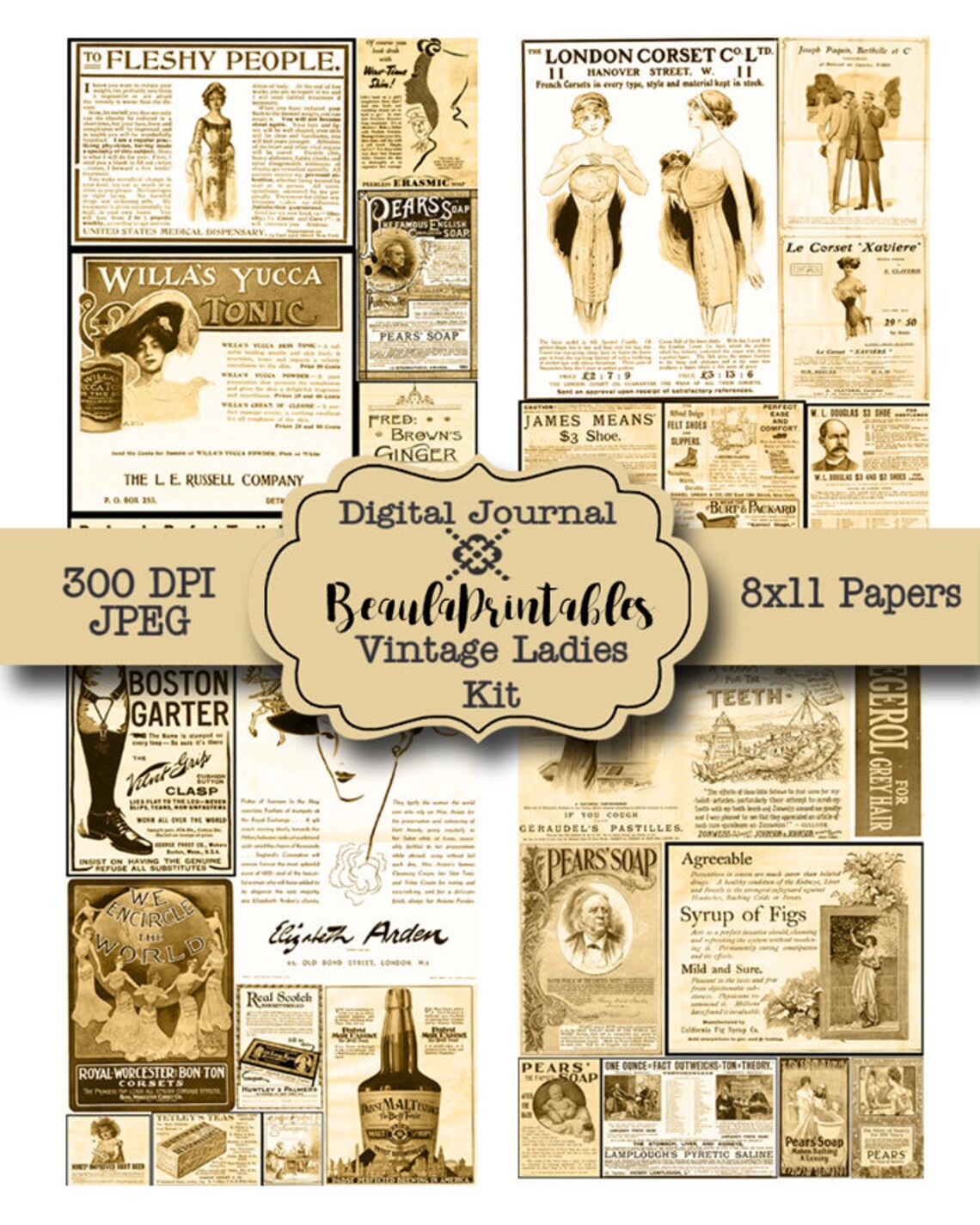 Digital Journal Diary Vintage Ladies Kit Printable Kit | Etsy