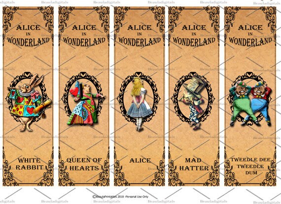 Alice in Wonderland Bookmarks Printable Alice in Wonderland | Etsy ...