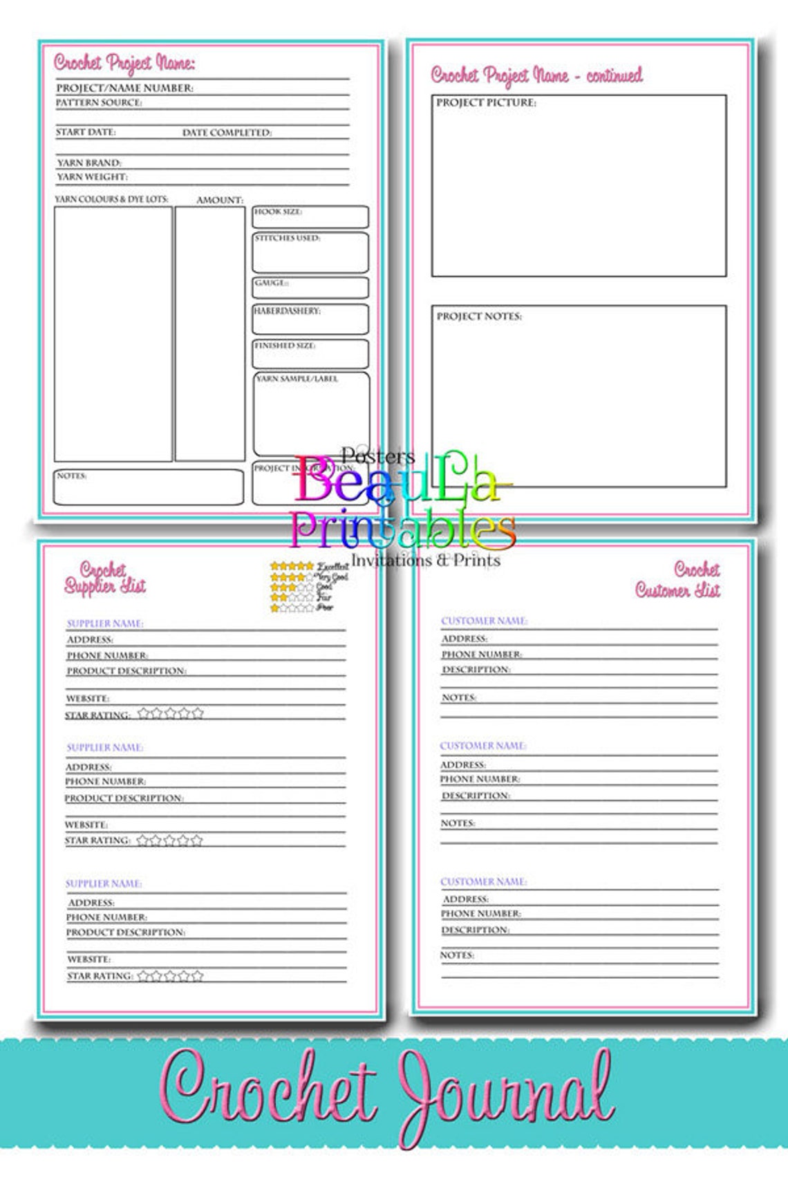 Crochet Journal Planner, Printable Crochet Journal, Crochet Notebook ...