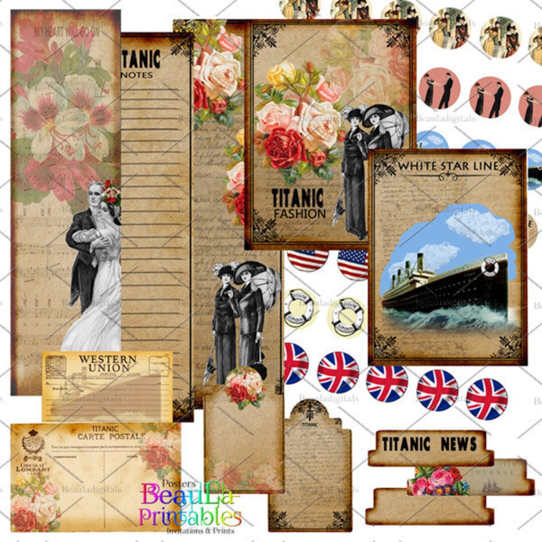 Titanic Journal Ephemera - Titanic Ship Clipart - Titanic Journal Cards ...
