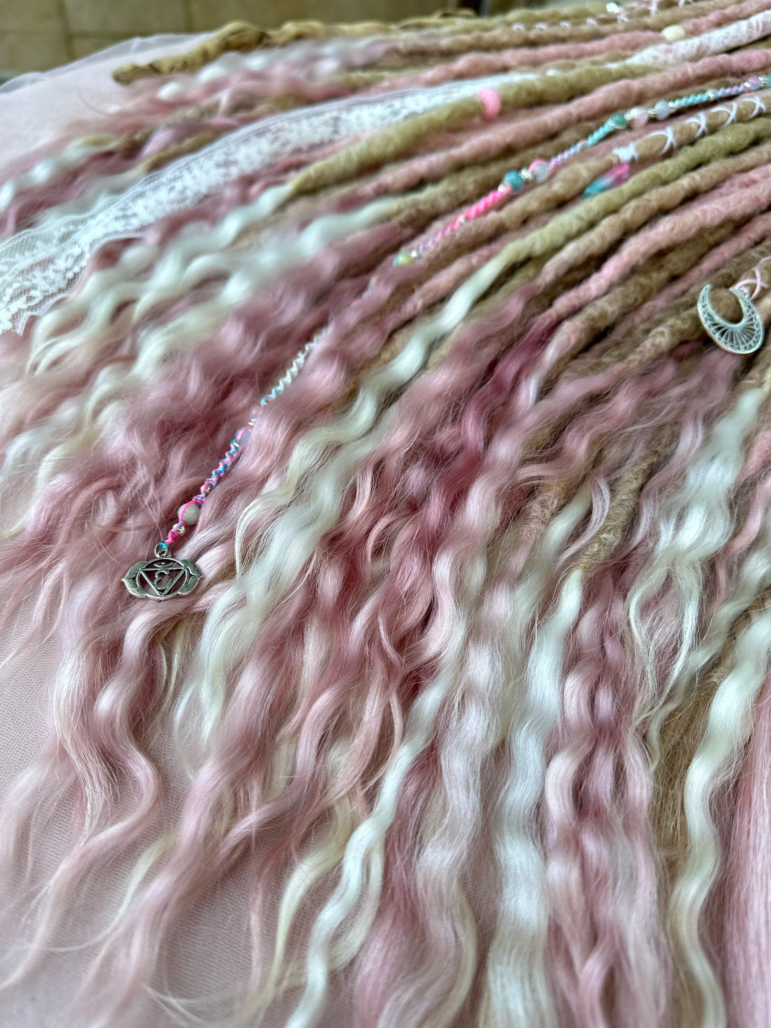 Boho Synthetic Dreadlocks Extensions, Goat Hair Ends, Pink Blonde ...