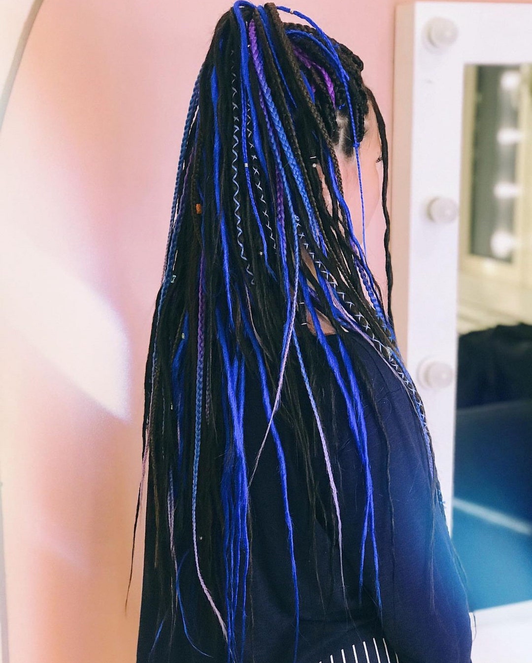 Synthetic Dreadlocks, Moon Ocean Set, Natural Black Shade With Blue and ...