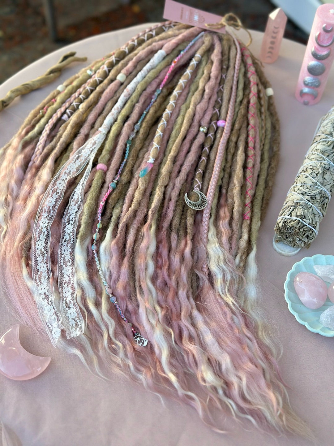 Boho Synthetic Dreadlocks Extensions, Goat Hair Ends, Pink Blonde ...