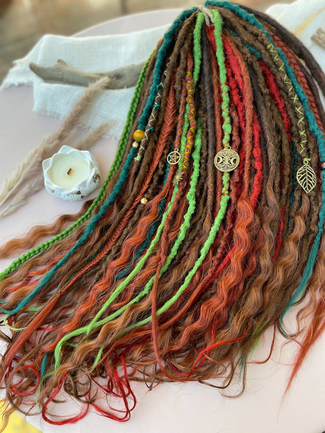 Synthetic Dreadlocks, Alatau Set, Green, Bright Copper and Red ...