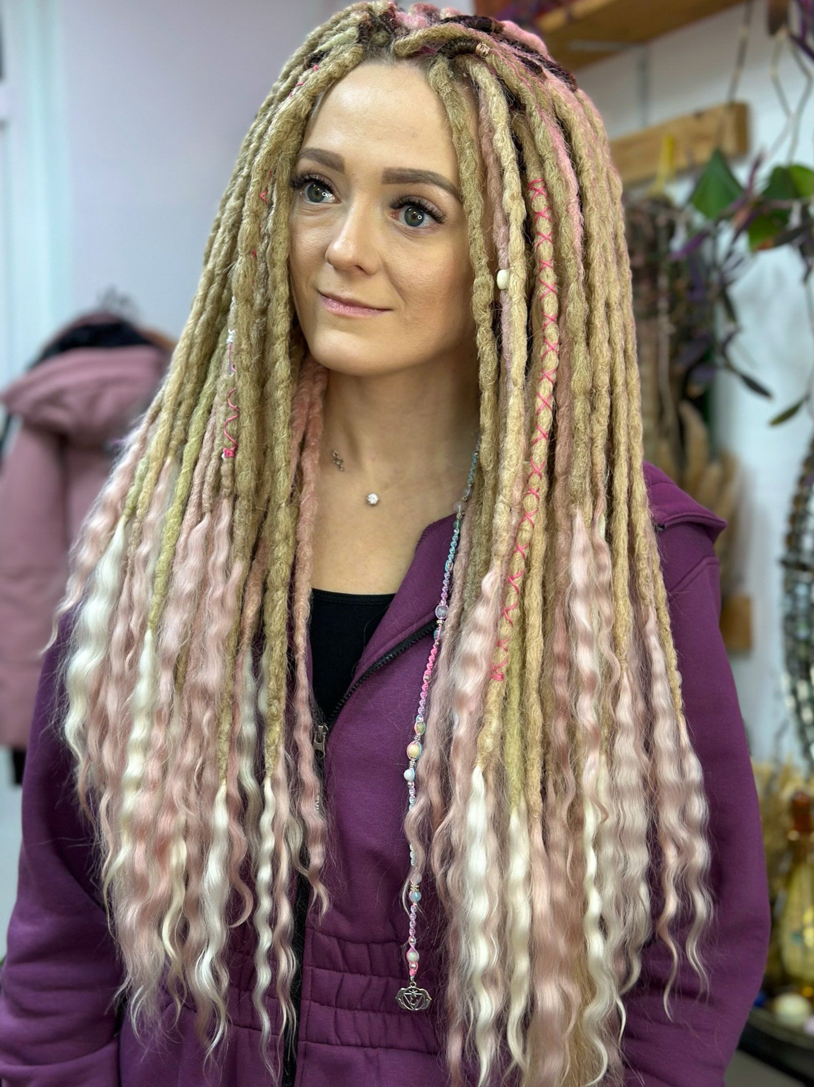 Boho Synthetic Dreadlocks Extensions, Goat Hair Ends, Pink Blonde ...