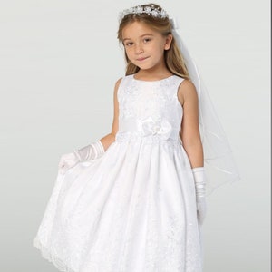 Girls White First Communion Dress Embroidered Organza 110 - Etsy