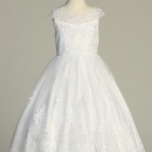 Girls White First Communion Dress W/ Embroidered Tulle & Sequins 725 - Etsy