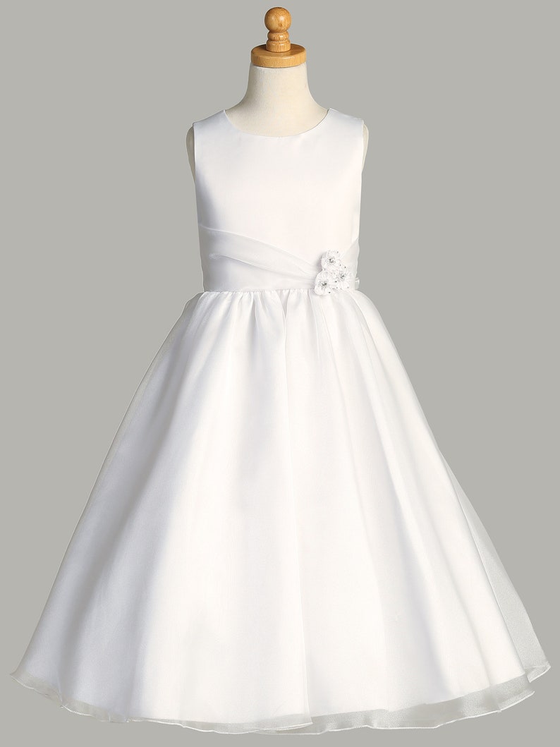 Girls White Satin First Communion Dress W/ Crystal Organza - Etsy