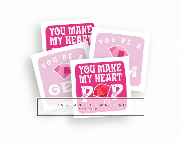 Ring Pop You're a Gem Girls Valentine's Day Classroom Card Heart ...
