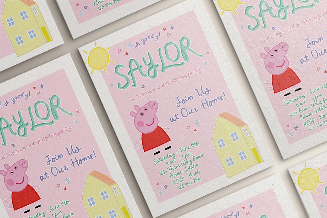 Peppa Pig Invitation Invite Birthday Party Celebration Muddy Puddles ...