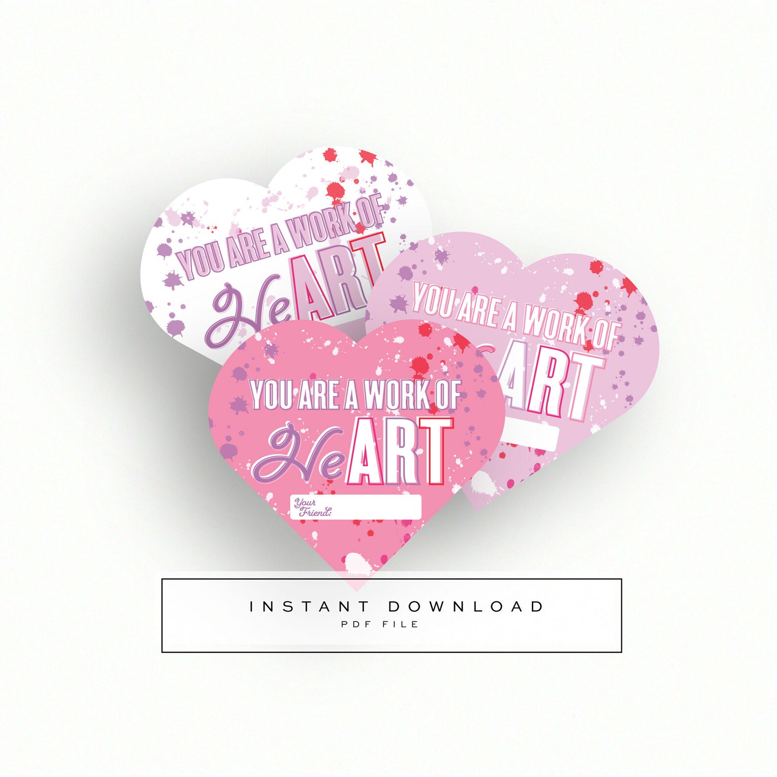 Heart Art Valentine's Day Classroom Card Heart Instant Download Kids ...