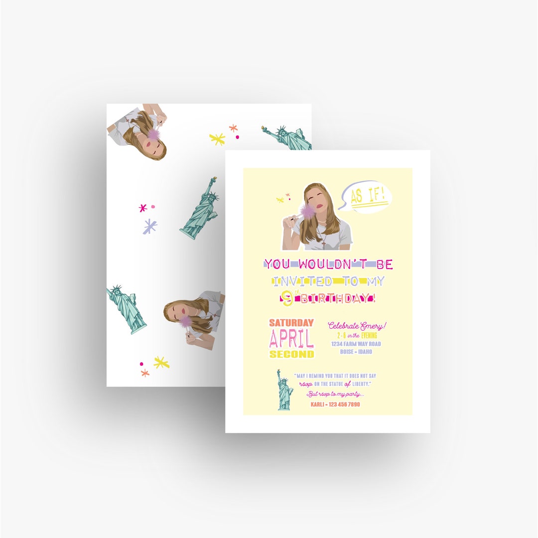 Clueless Invitation Birthday Invite Movie Party Package Wink and Ink ...