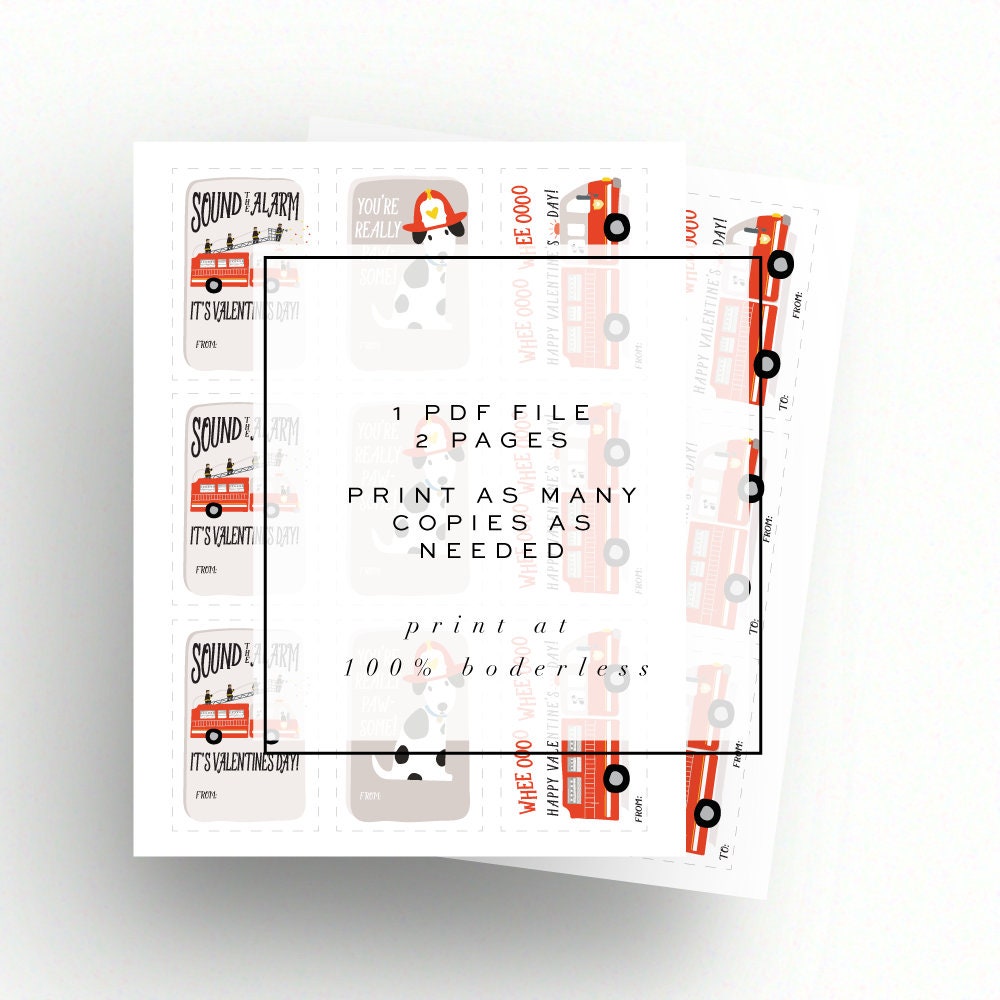 Fire Truck School Valentine Kids Emergency Vehicle Instant Download ...