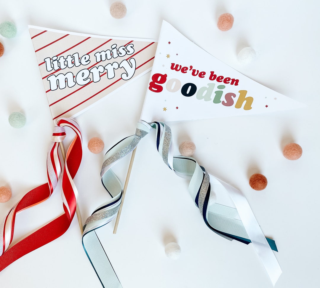 Christmas Pennant Flag Holiday Santa Banner Red Pink Instant Printable ...