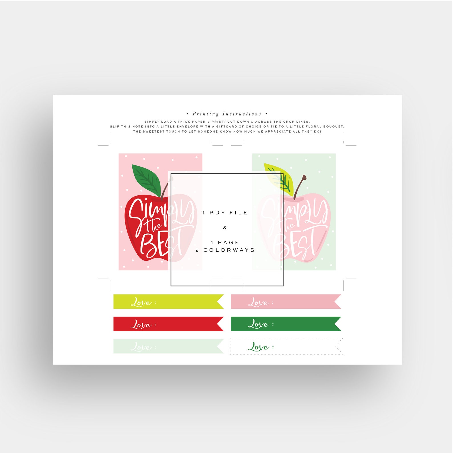 Teacher Appreciation Tags Apple Thank You Instant Print Printable ...