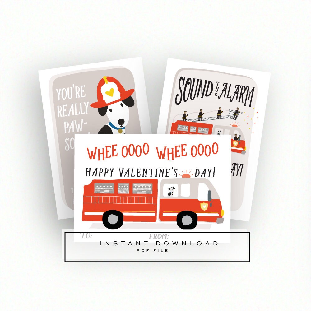 Fire Truck School Valentine Kids Emergency Vehicle Instant - Etsy