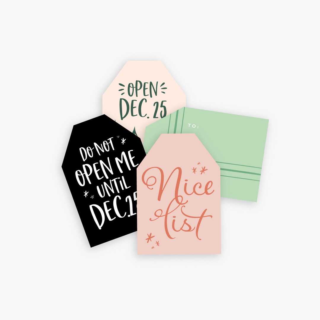 Christmas Holiday Tags Nice List No Peeking Pennant Flag Set Instant ...