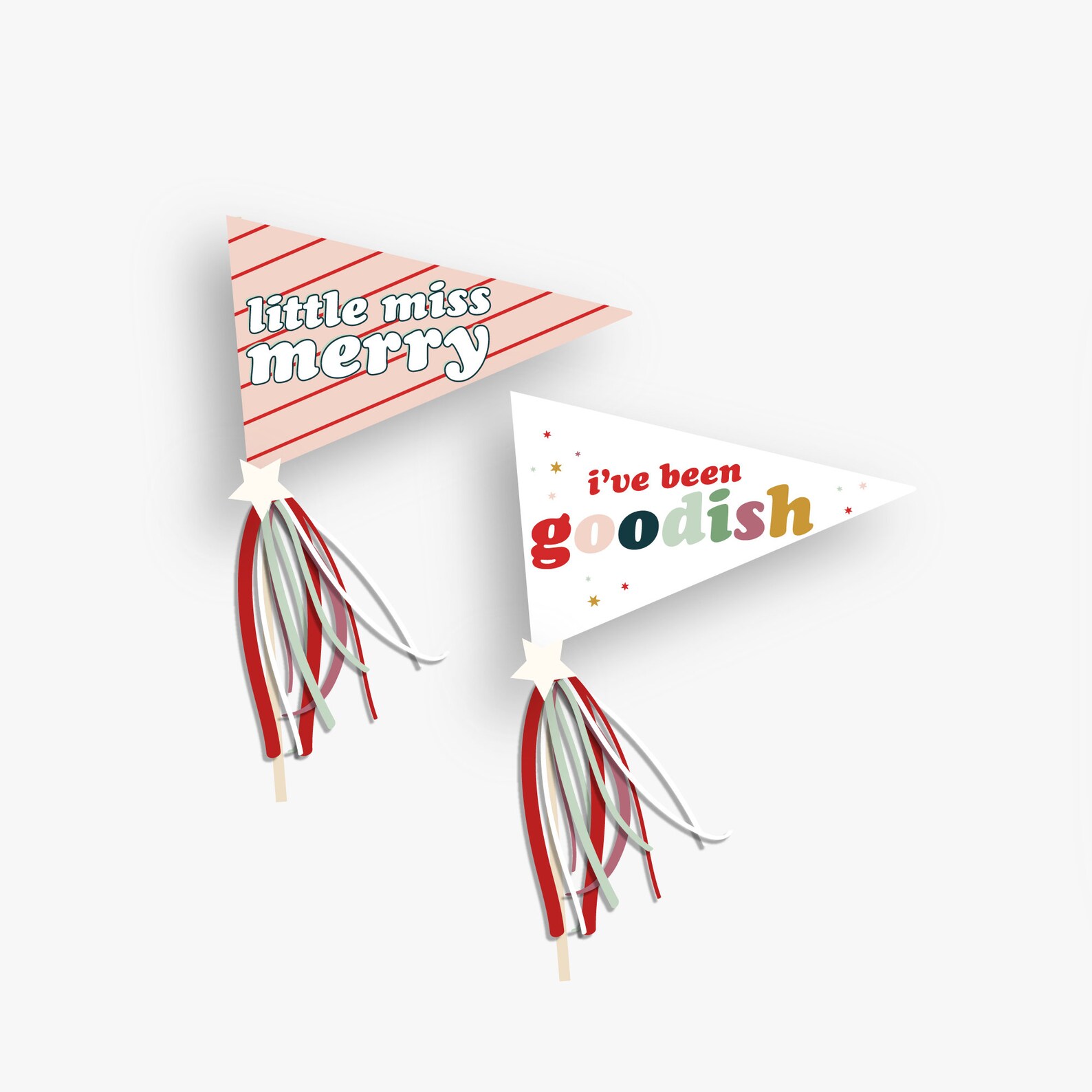 Christmas Pennant Flag Holiday Santa Banner Red Pink Instant Printable ...