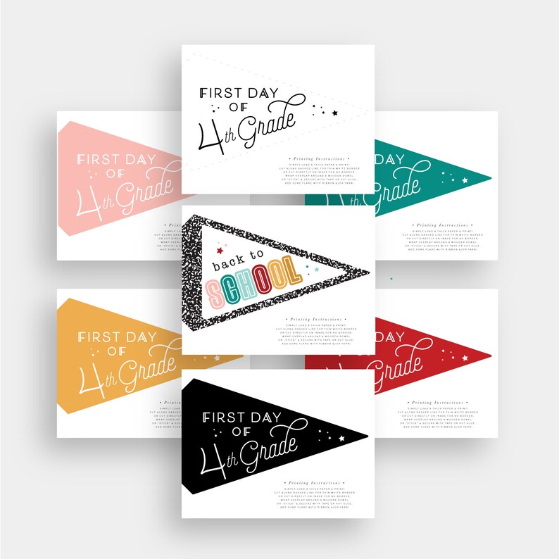 First Day of 4th Fourth Grade Pennant Flag Printable Homeschool School ...