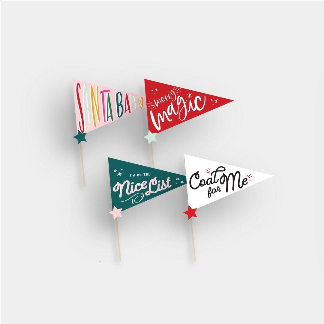 Christmas Pennant Flag Holiday Santa Banner Red Pink Instant Printable ...