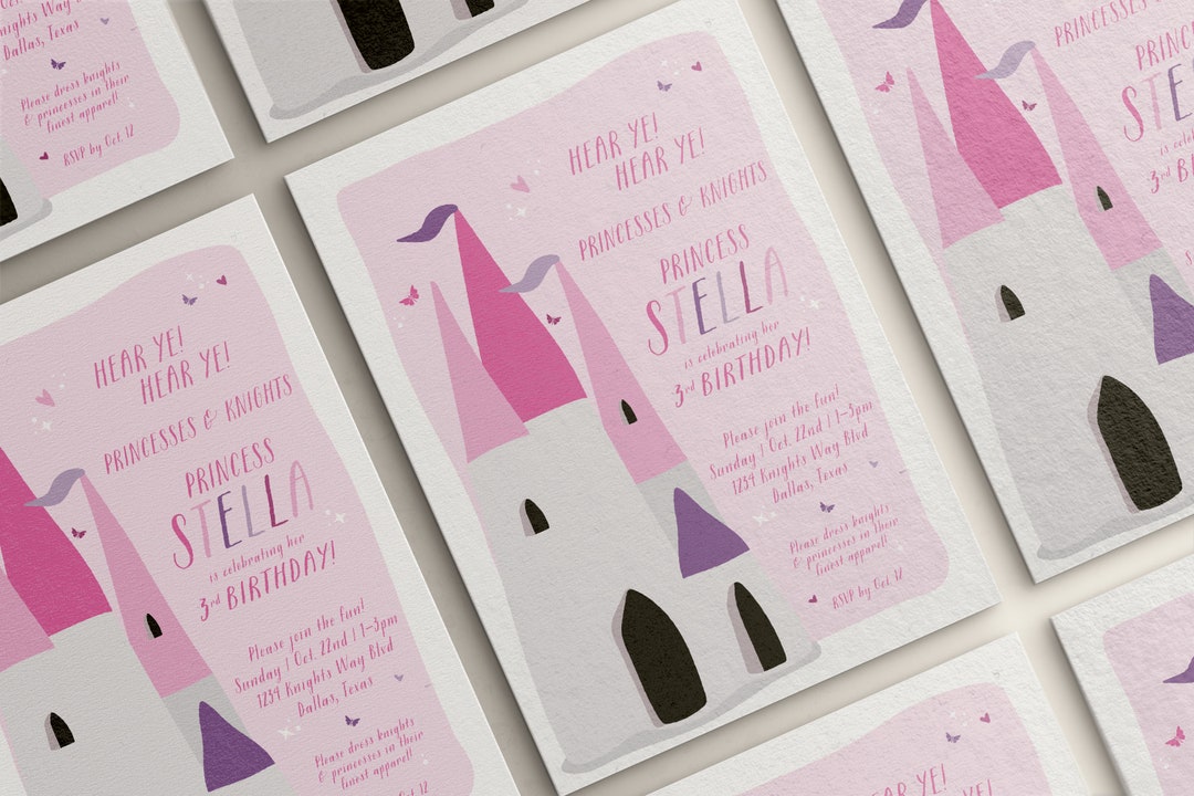 Princess Party Birthday Invite Invitation Meri Castle King Knight ...