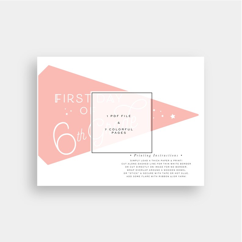 First Day of 6th Sixth Grade Pennant Flag Printable Homeschool School ...