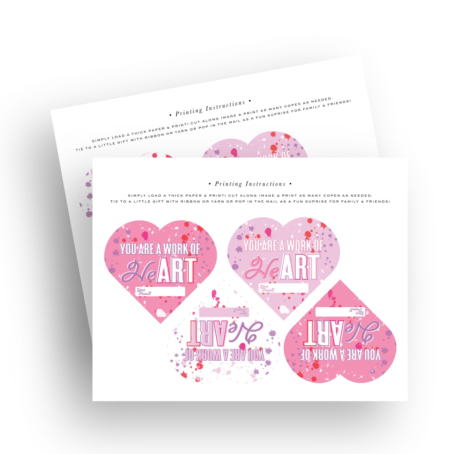 Heart Art Valentine's Day Classroom Card Heart Instant Download Kids ...