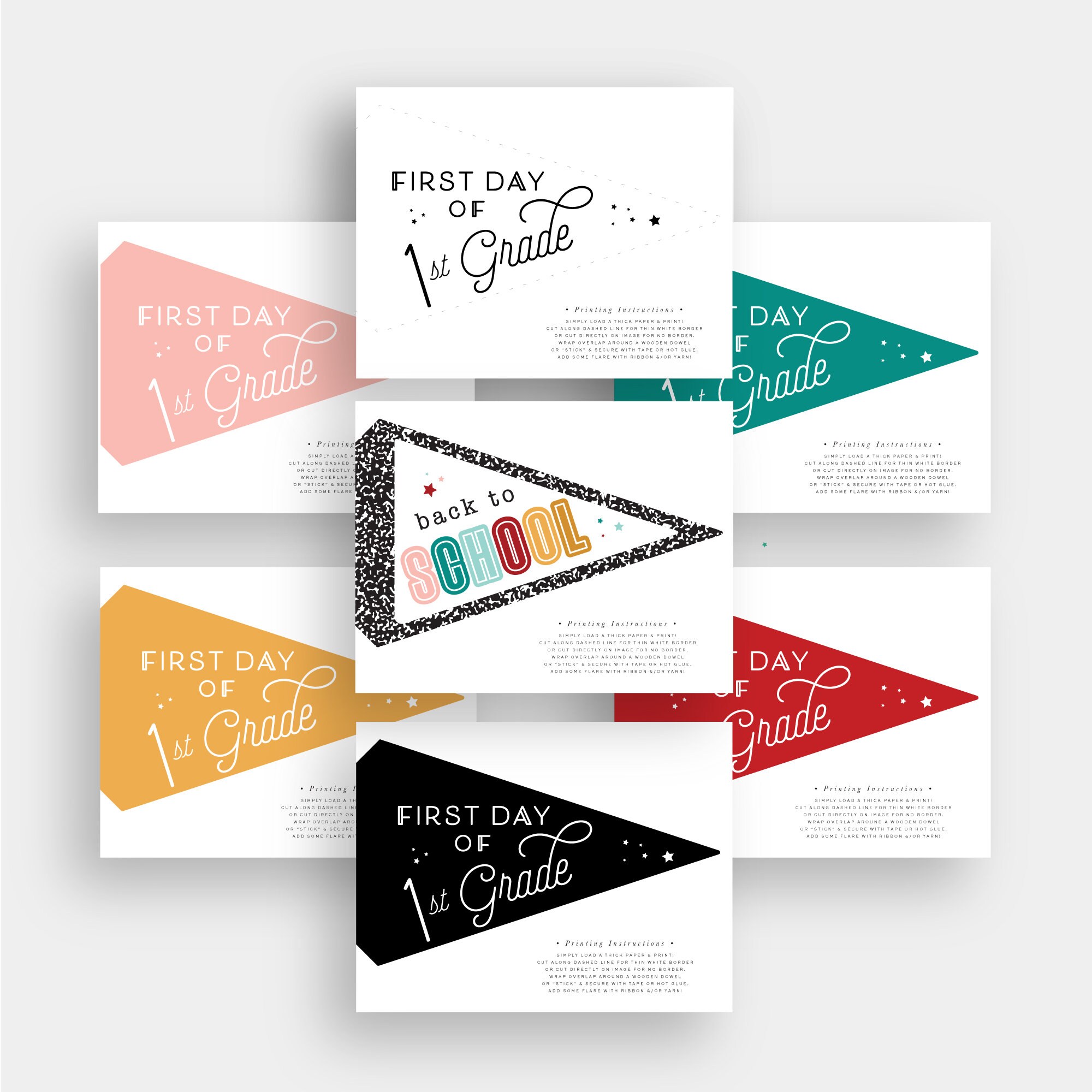 First Day of 1st First Grade Pennant Flag Printable Homeschool - Etsy