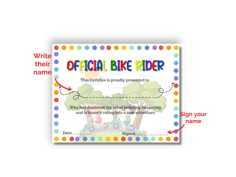 Bike Rider Certificate: Kids Milestone Award Printable - Etsy