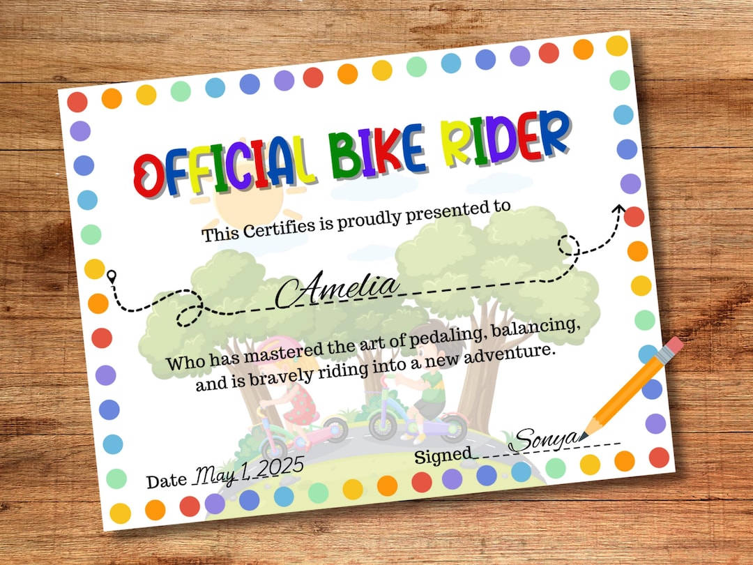 Official Bike Rider Certificate for Kids | Printable Milestone Award ...