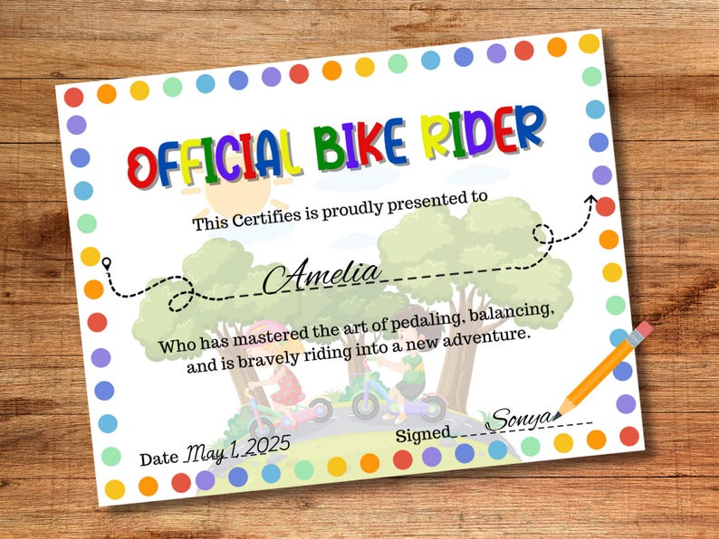 Official Bike Rider Certificate for Kids | Printable Milestone Award ...