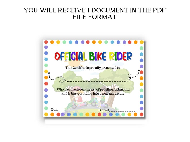Bike Rider Certificate: Kids Milestone Award Printable - Etsy