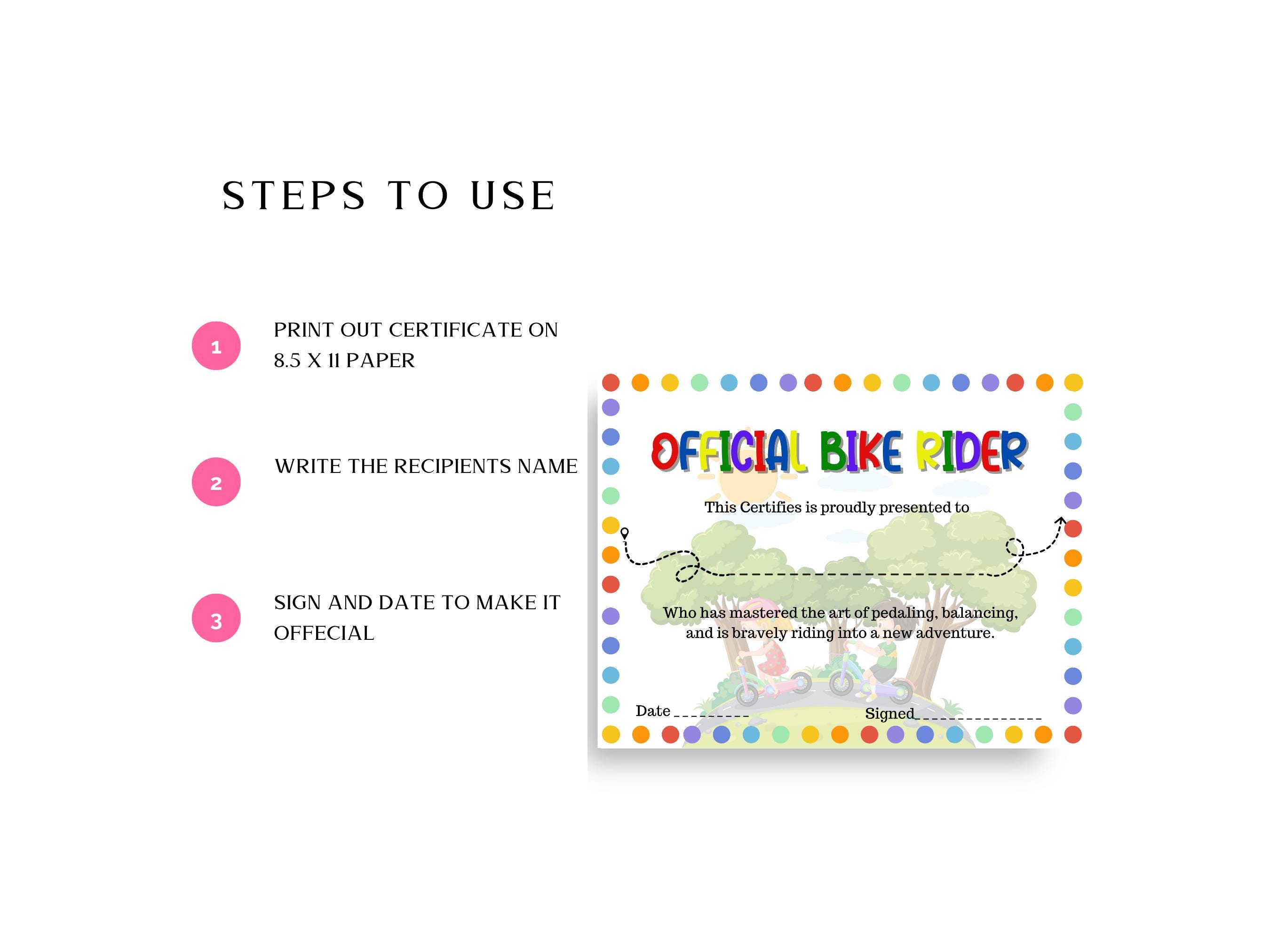 Official Bike Rider Certificate for Kids | Printable Milestone Award ...