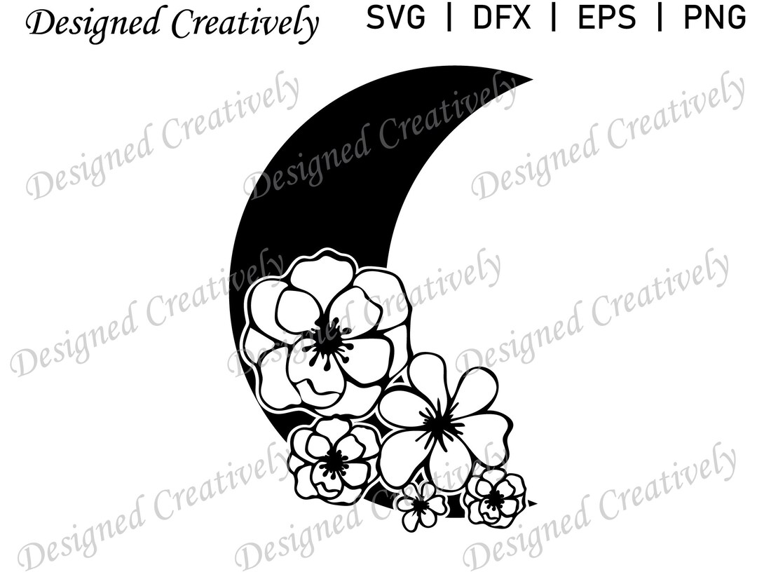 Quarter Moon SVG, Flower Moon SVG, Moon SVG, Moon Phases Svg, Flower ...