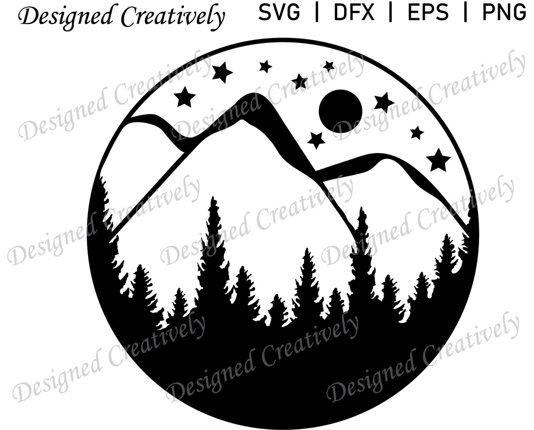 Moon and Tree Svg, Moon SVG, Mountains SVG, Full Moon SVG, Tree Svg ...