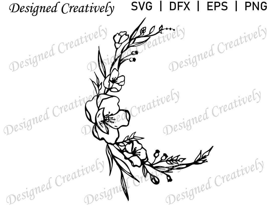 Quarter Moon SVG, Flower Moon SVG, Moon SVG, Moon Phases Svg, Flower ...