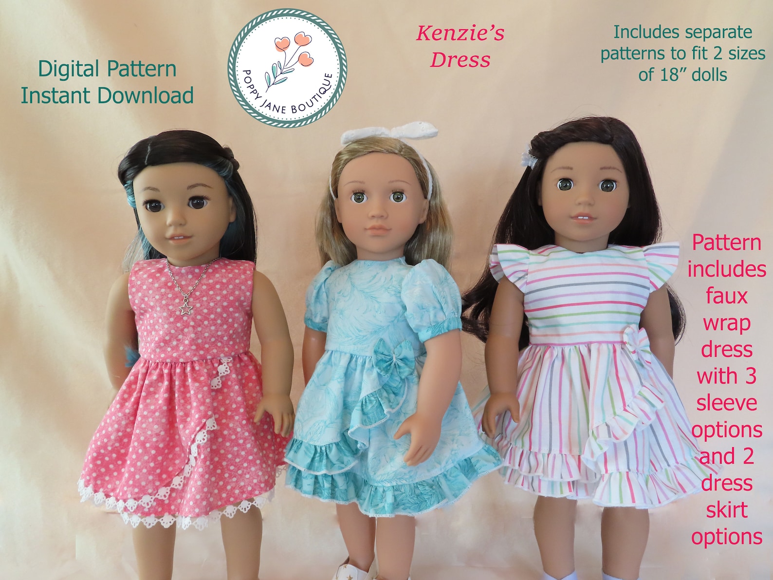 Poppy Jane Kenzie's Dress/ DIGITAL PATTERN/ Sized to Fit 18 Inch Dolls ...