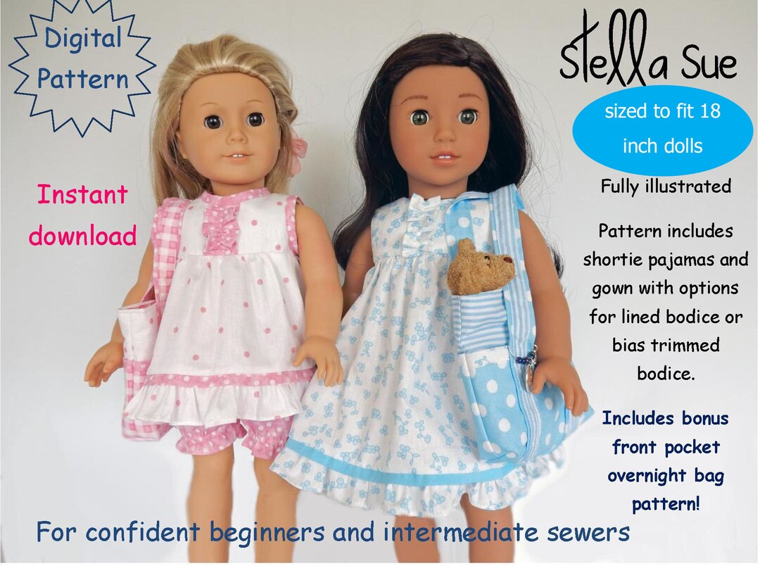 Stella Sue Sleepover Set Pattern Nightgowns and Bonus Overnight Bag to ...
