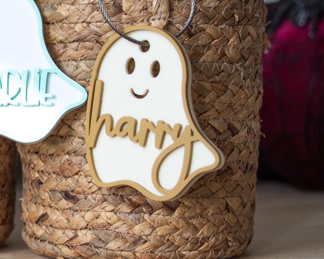 Custom Acrylic Ghost Name Tag for Halloween, Diaper Bag Nametag for ...