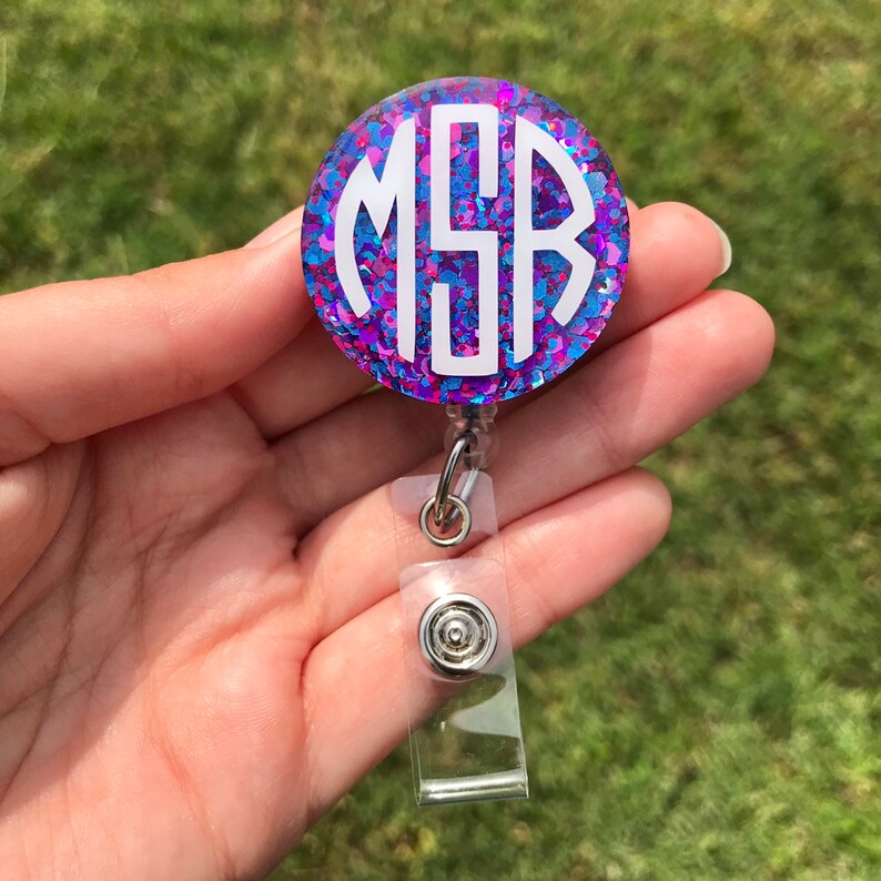 Monogram Badge Reel Glitter Badge Reel Personalized Badge - Etsy