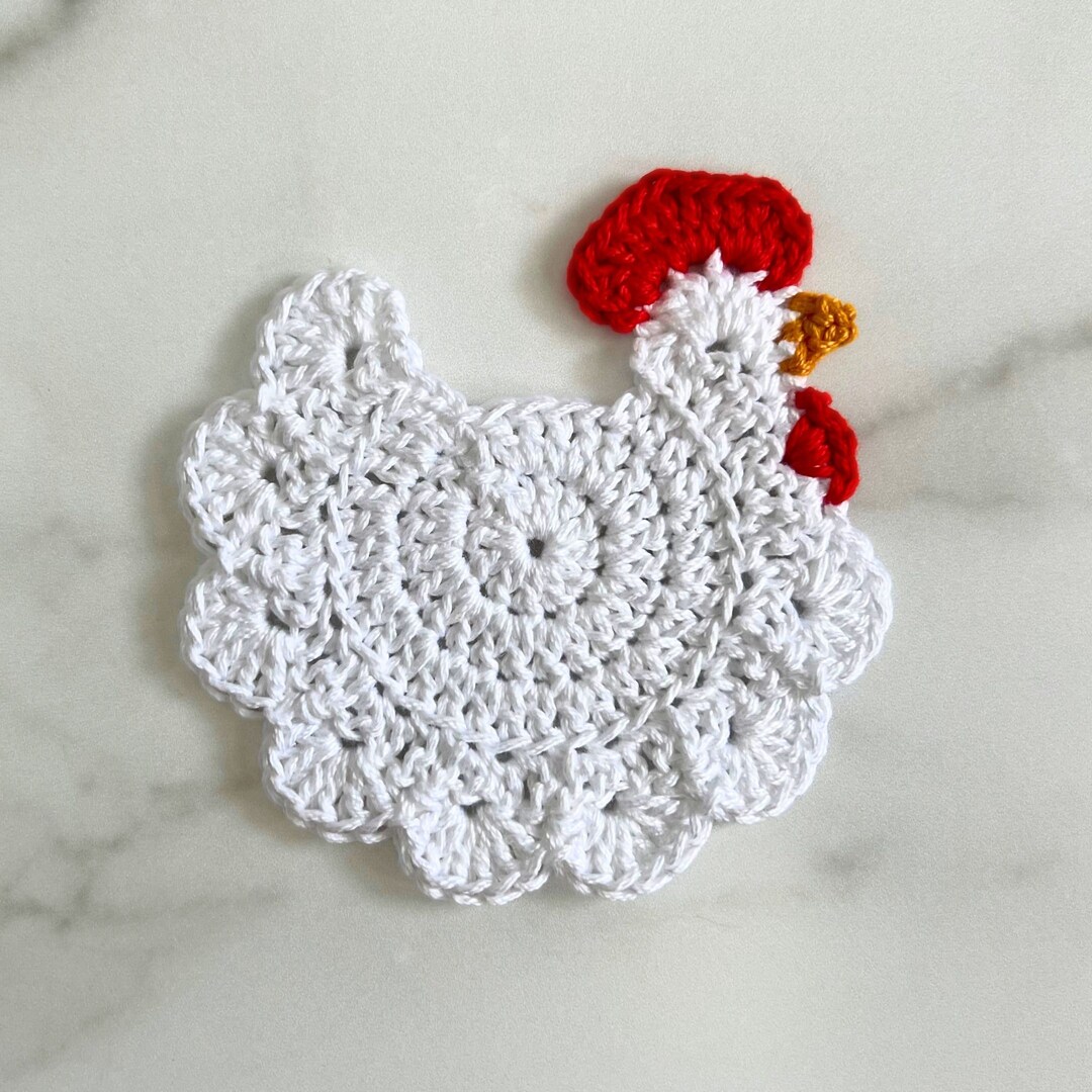 Crocheted Cotton Chicken Coaster Set, Modern Rustic Decor, Fun Country ...