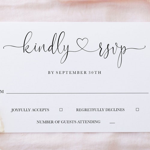 EDITABLE PDF Wedding RSVP Card Elegant Cursive Heart Font - Etsy