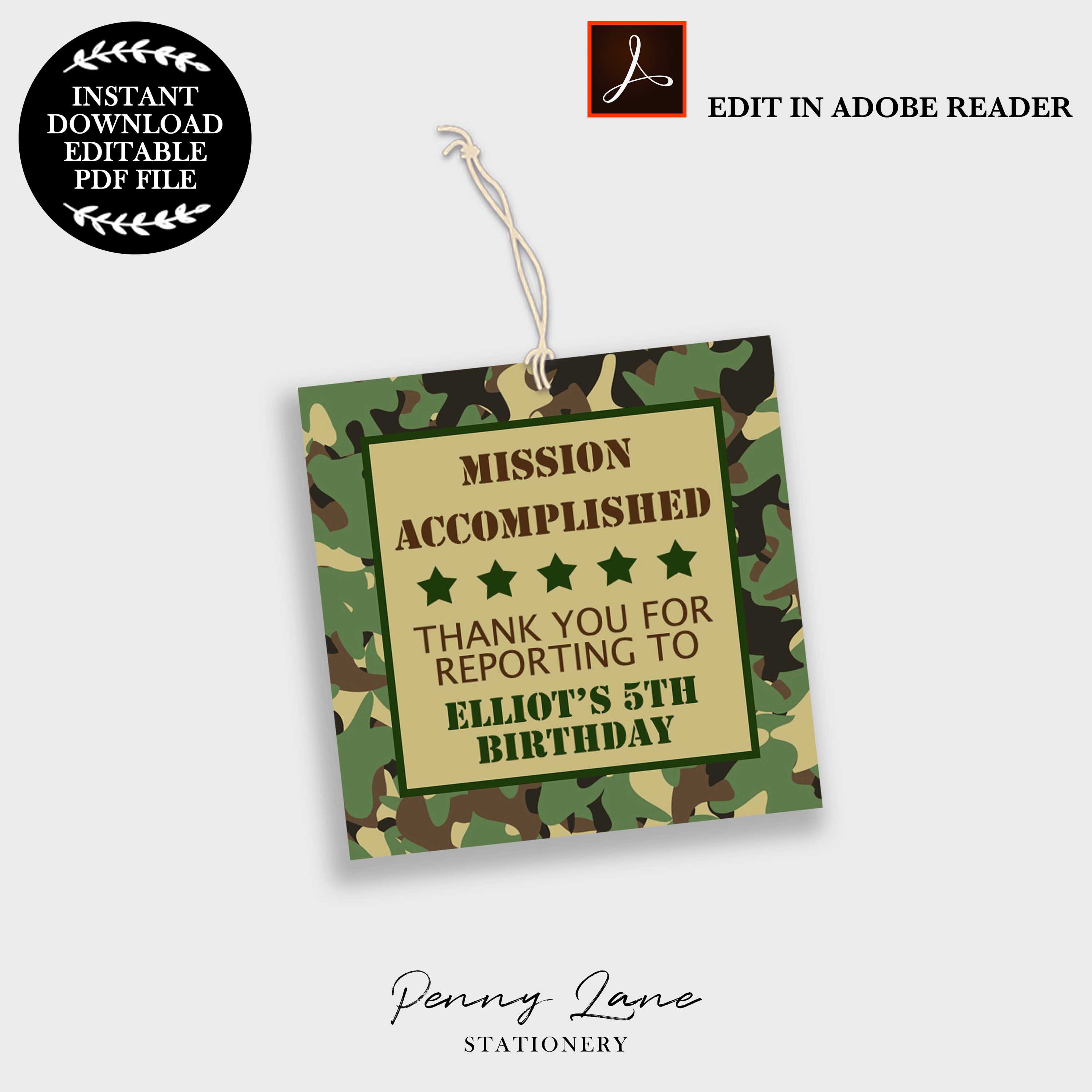 EDITABLE PDF Army Favor Tag Army Favour Tag Military Favor - Etsy Canada