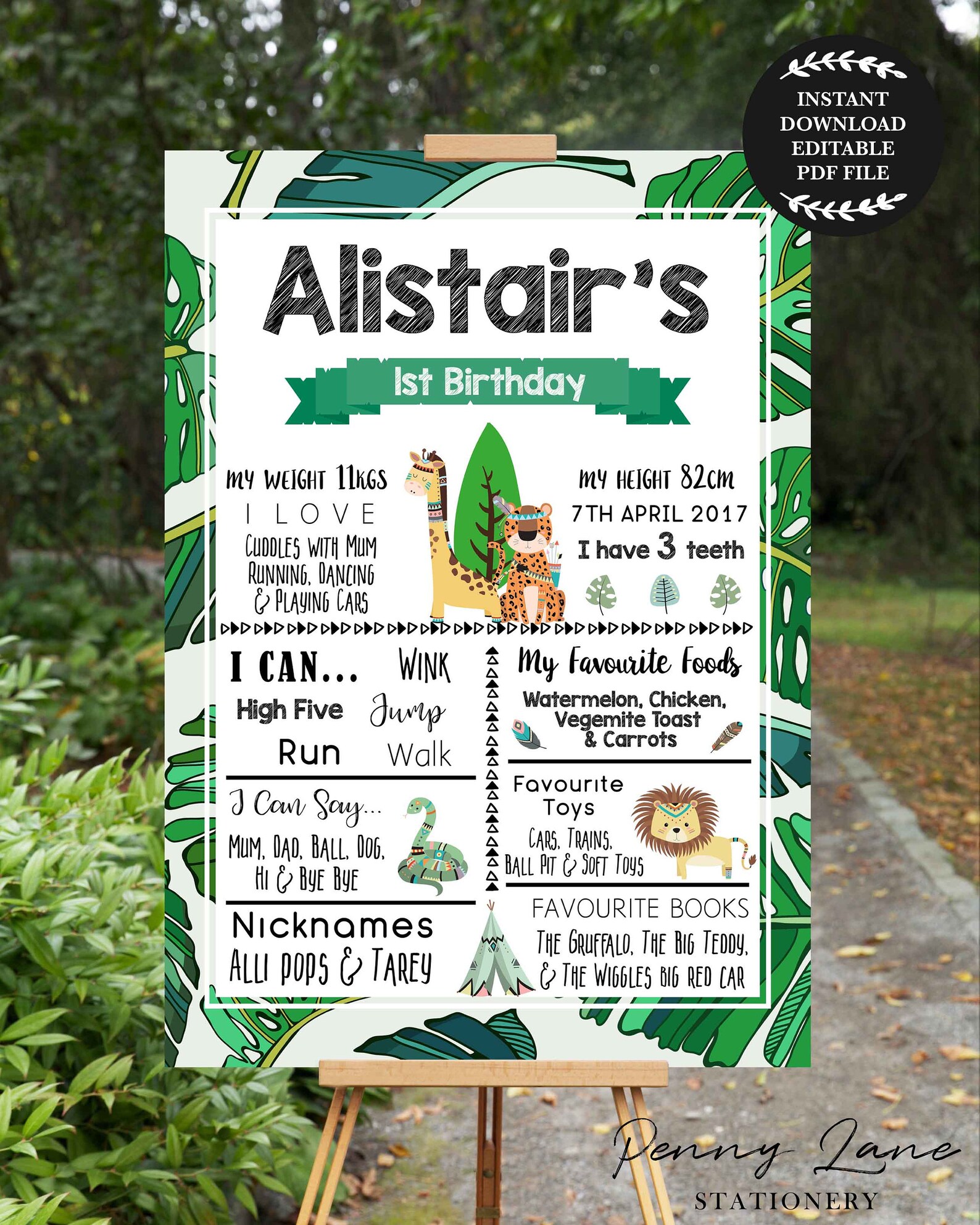 EDITABLE PDF Jungle Milestone Board Safari Party Tribal | Etsy
