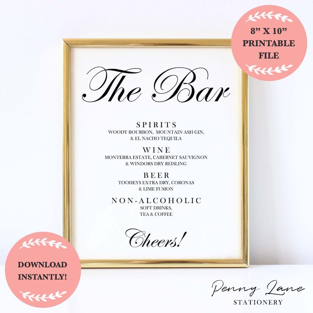 EDITABLE PDF, the Bar, Cursive Font, Wedding Bar Menu, Gothic, Alcohol ...